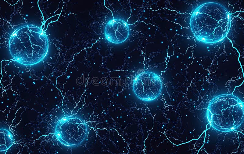 Electrifying Blue Spheres with Glowing Energy Tendrils in a Dark Cosmic ...