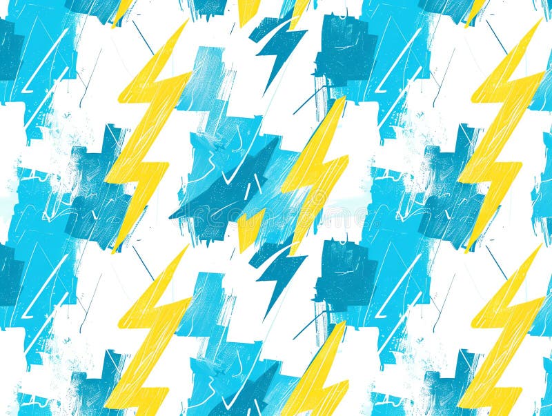 Electrifying Blue and Yellow Lightning Bolt Pattern on White Background ...