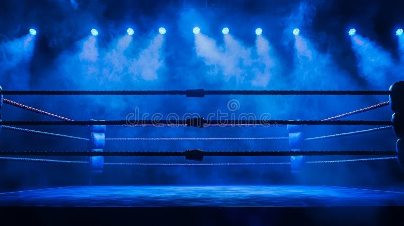 Electrifying Boxing Ring is Illuminated by Dim Spotlights Surrounded by ...