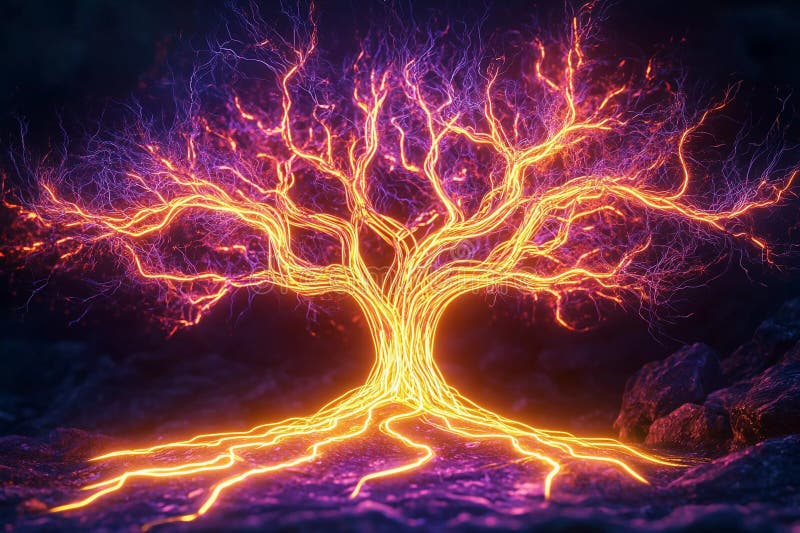 Electrifying Branches of the Abstract Tree of Life Glowing in Vibrant ...
