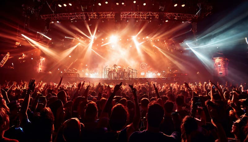Electrifying Concert Scene with Bright Stage Lights and Crowd Stock ...