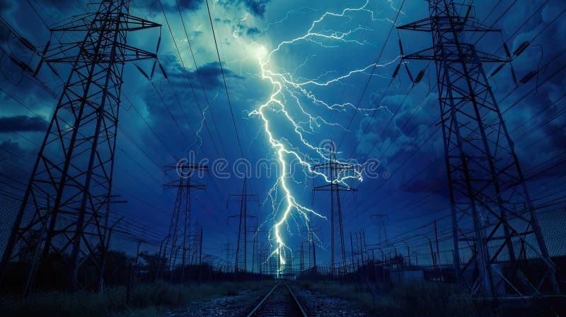 Electrifying Encounter: Train Track Meets Lightning Bolt Stock Image ...