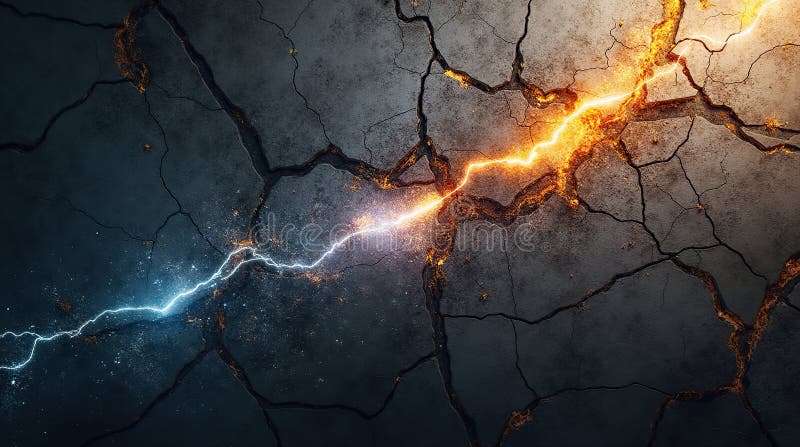 Electrifying Energy Clash Across Cracked Concrete Underscored by Light ...