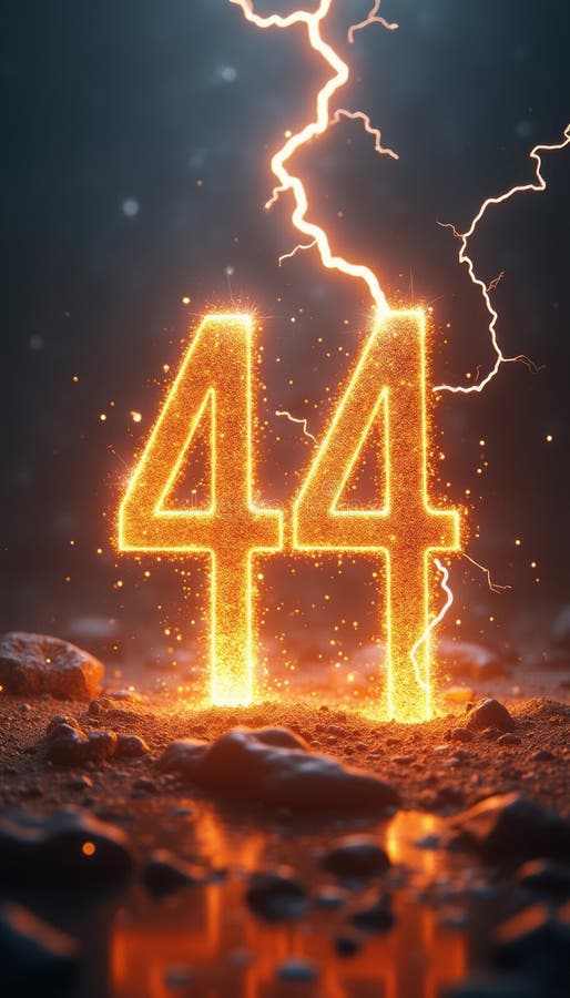 Electrifying Glowing Number 44 Surrounded by Dramatic Lightning Stock ...