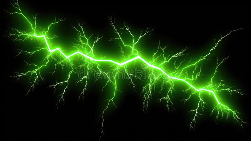 Electrifying Green Lightning Bolts on a Black Background Stock ...