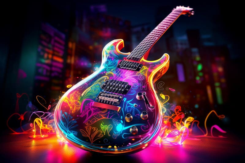 Electrifying Guitar Neon. Generate Ai Stock Image - Image of night ...