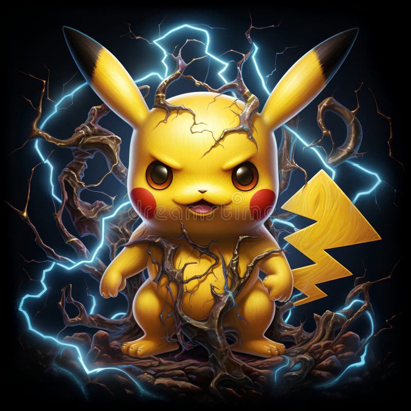 Electrifying Moment with Pikachu Surrounded by Dynamic Lightning Sparks ...