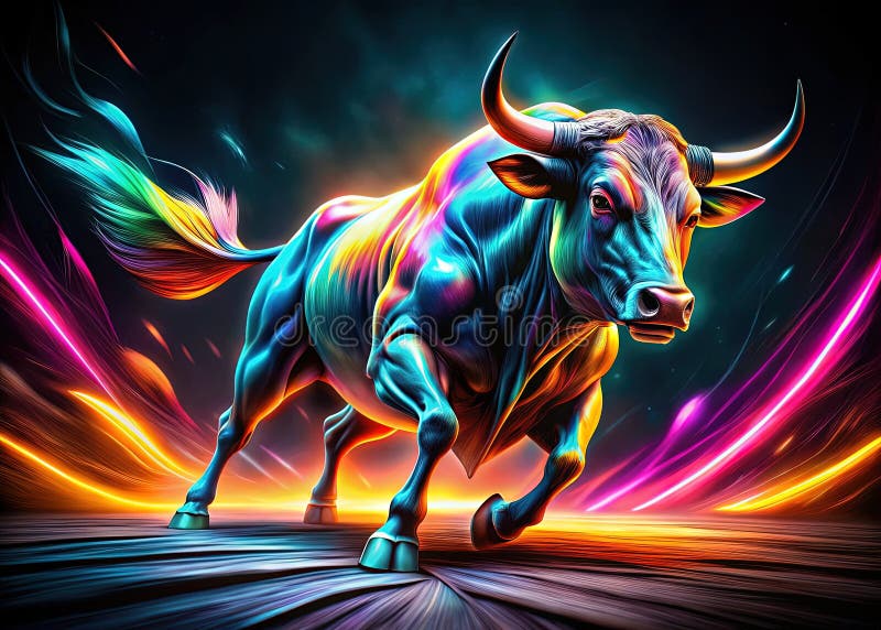 Electrifying Neon Bull Unleashes Raw Power a Stunning Abstract ...