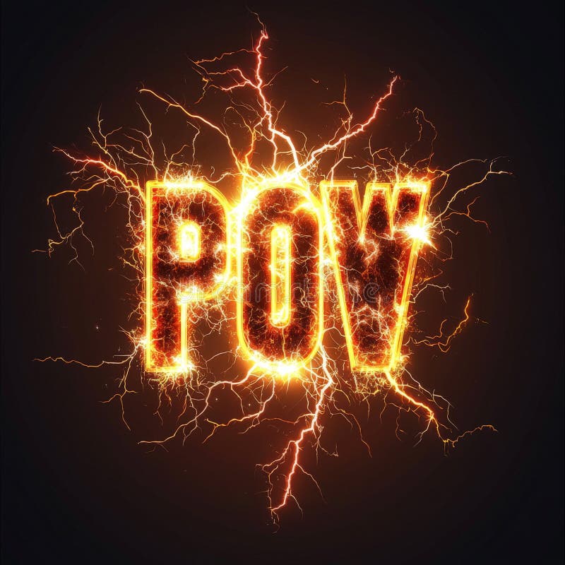 Electrifying "POW" Text with Bright Lightning Effects Stock Image ...