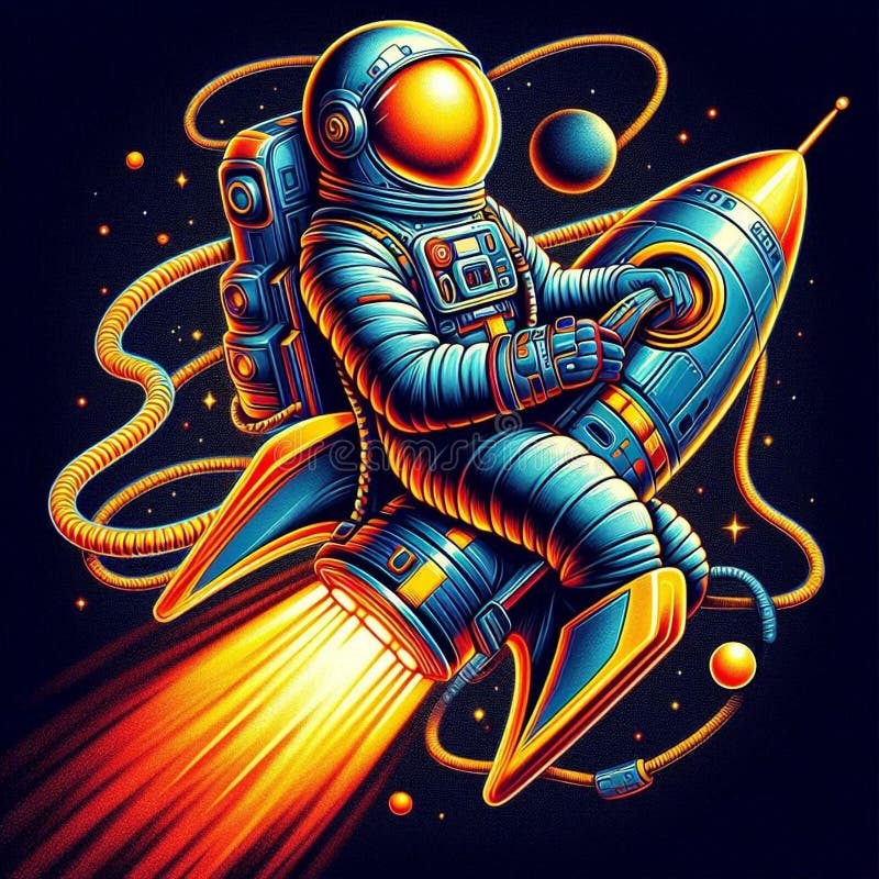 Sci-Fi Astronaut on a Rocket Journey through the Cosmos Stock ...