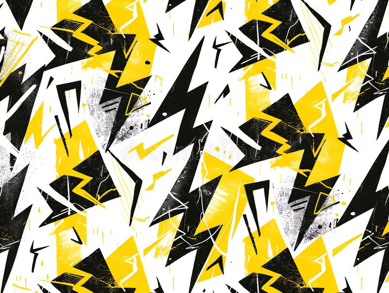 Electrifying Seamless Pattern. Bold Black and Yellow Lightning Bolts on ...