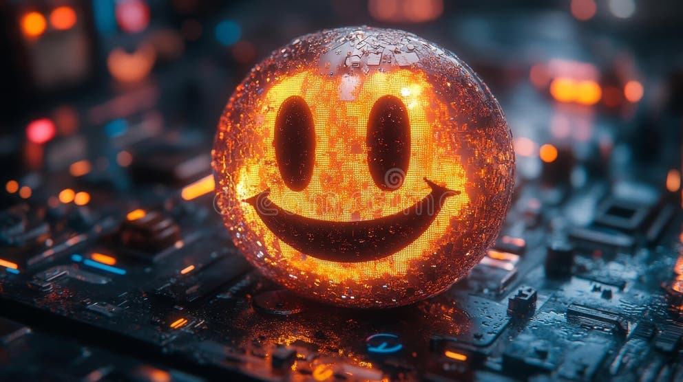 Electrifying Smiley Face with Glowing Elements and Sparkling Lights ...