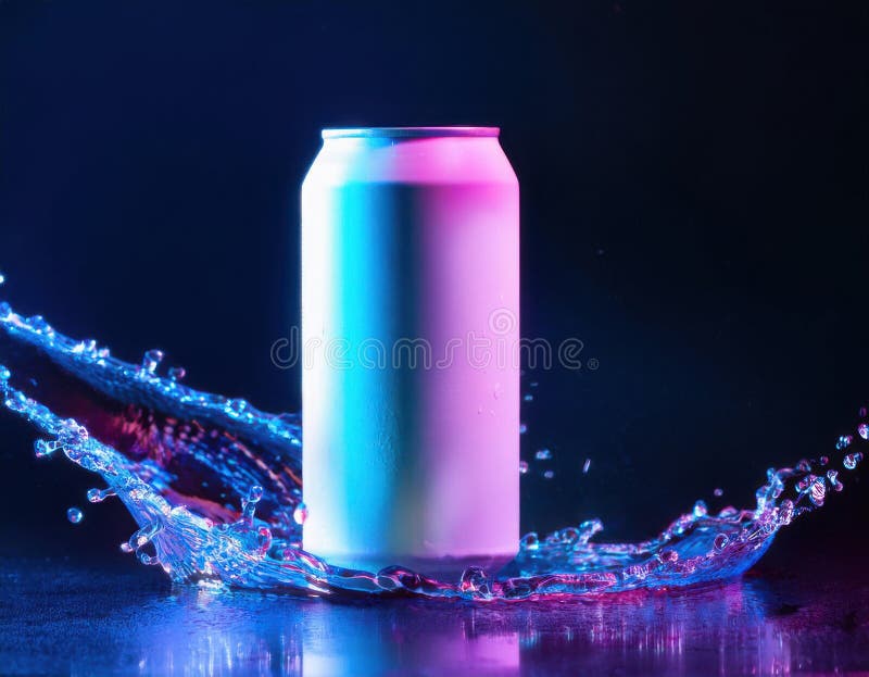 Electrifying Soda Can Glow with Neon Water Effects Stock Image - Image ...