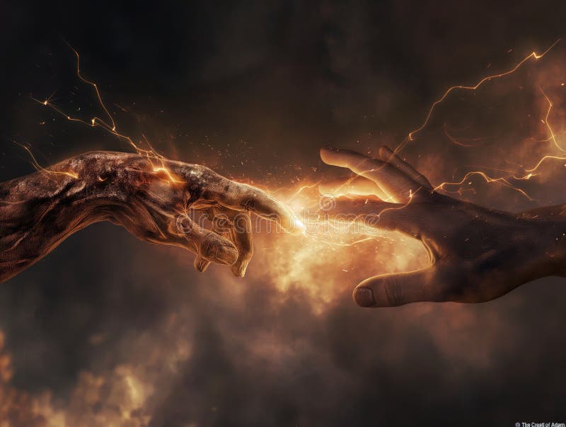 Electrifying Touch of Creation Stock Image - Image of human, hands ...