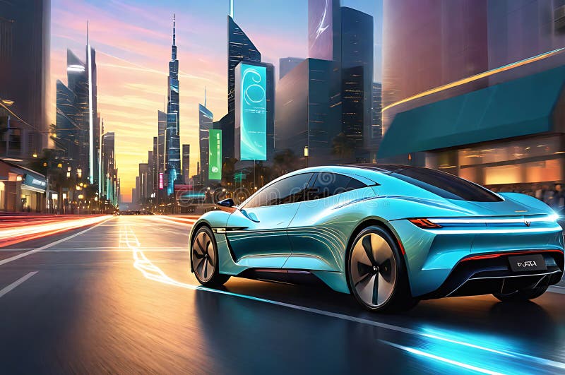 A Futuristic Car Seamlessly Navigating the Sleek Streets of a Modern ...