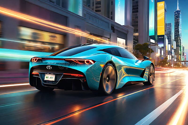 Electrifying Velocity: EV Car in Motion, Trails of Light Streaking ...