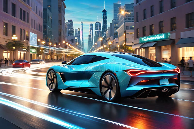 Electrifying Velocity: EV Car in Motion, Trails of Light Streaking ...