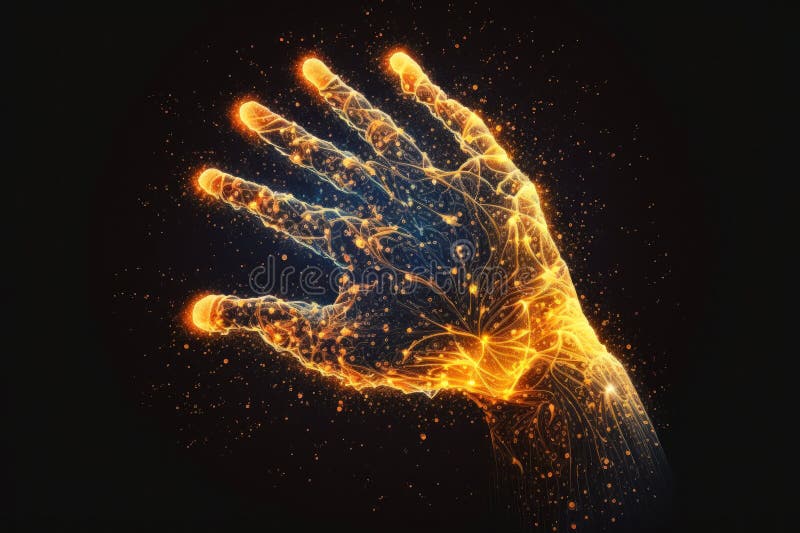 Electrifying Visual of a Hand Made with Energy Circuits and Sparks ...