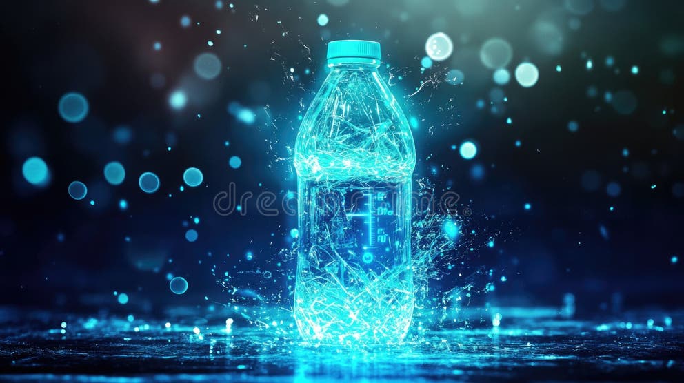 Electrifying Water Splash Around Plastic Bottle with Glowing Bokeh ...