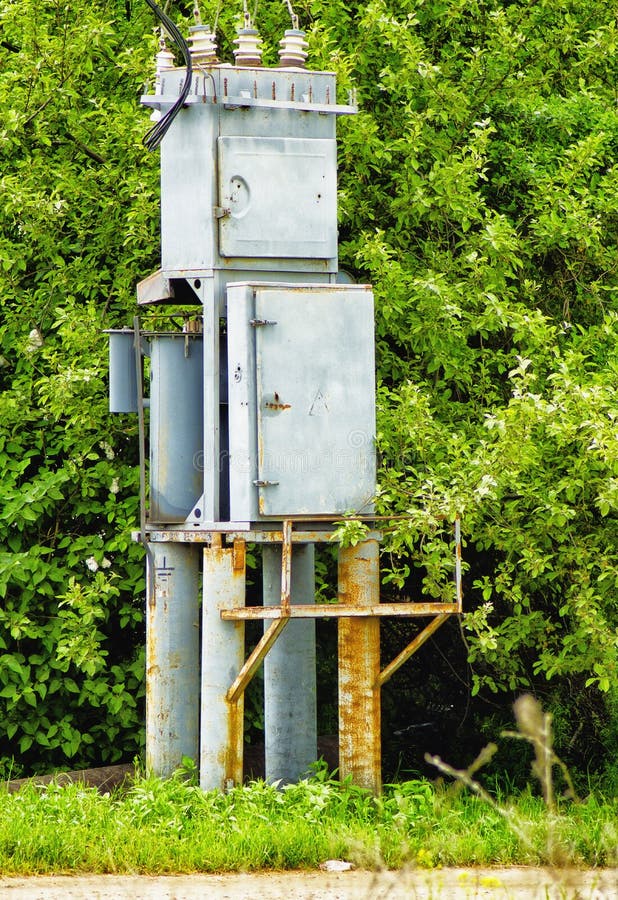 Electro Transformer Box on a Background of Trees Stock Photo - Image of ...