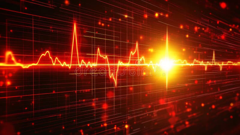 Electrocardiogram ECG Line, Red Jagged Line on Dark Grid, Glowing ...