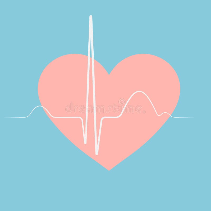 ECG. Pink Heart Beat in a Zigzag Line on a Blue Background Stock Vector ...