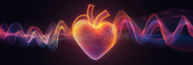 Electrocardiogram Wave Representing Pulse with Glowing Illuminated Red ...