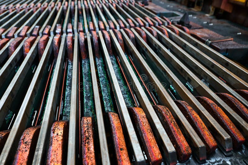 Electrolysis Bathtub with Installed Copper Anodes at Plant Stock Image ...