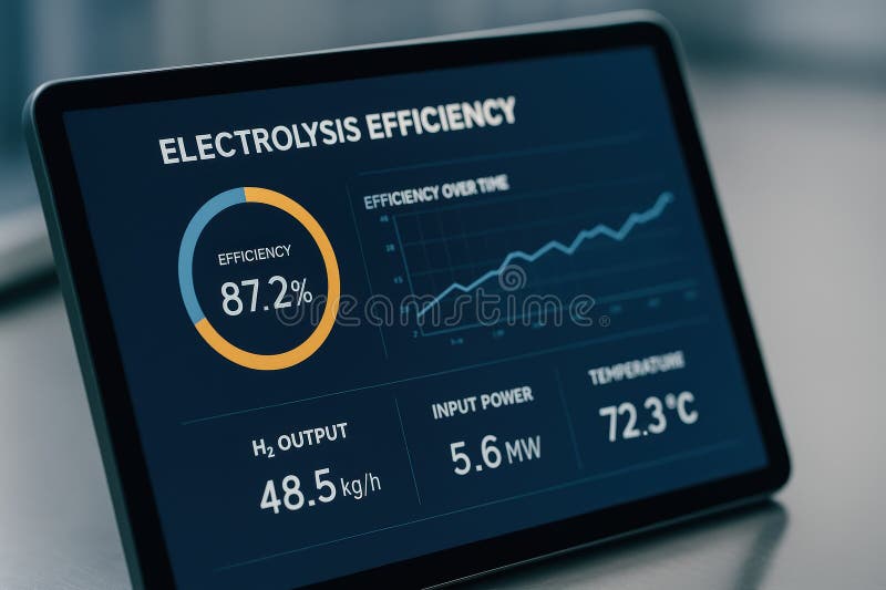 Electrolysis Efficiency Data on Tablet Display with Statistical Graph ...