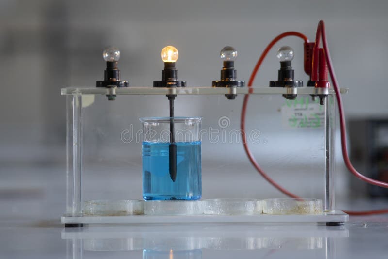 Electrolyte Solution Turns on a Light Bulb. Experiment in the Chemistry ...