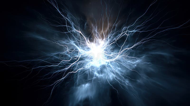 Electromagnetic Field Visualization, Neon Colors and Flowing Current Lines. Chaotic Lightning ...