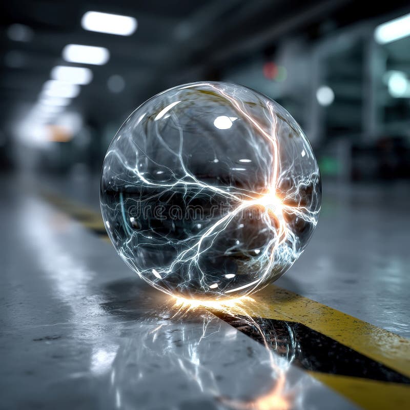 An Electromagnetically Charged Sphere Glows on a Dimly Lit Floor ...