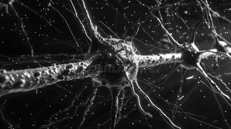 Electron Microscope Image Capturing the Array of Spines Along a Neurons ...