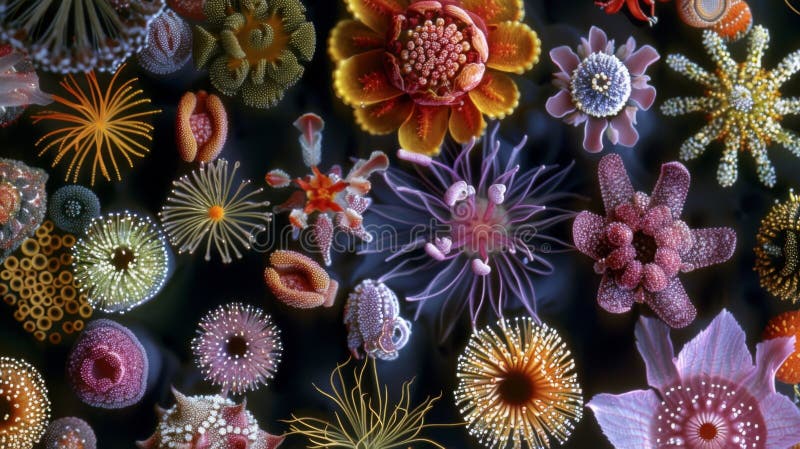 An Electron Microscope Image of Various Types of Pollen Resembling a ...