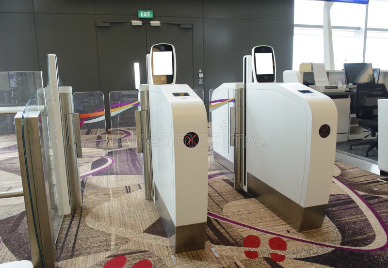 E-gate At Airport (boarding Pass Scanners) Stock Photo - Image of color ...