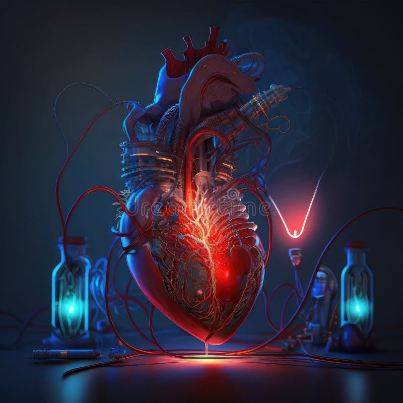 Electronic Artificial Heart with Chips in Cartoon Style. Generative Ai ...