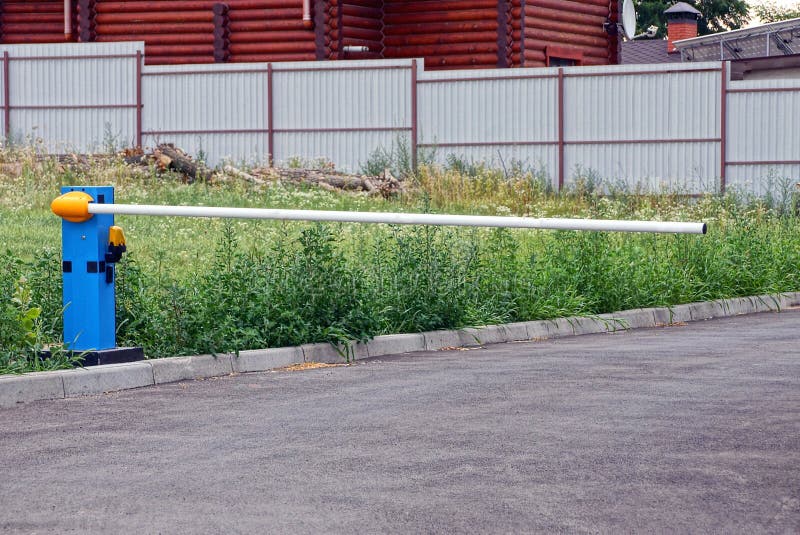 Electronic Barrier Blocks the Asphalt Road Stock Image - Image of ...