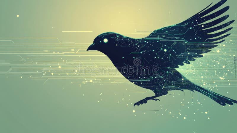 Electronic Bird Flying through Digital Circuits and Particles Stock ...