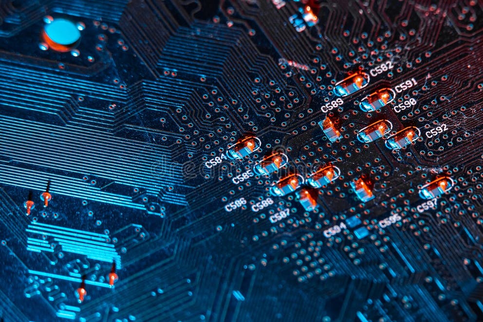 Electronic Blue Circuit Board, Computer Microcircuit Top View ...