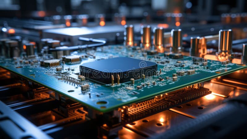 Electronic Board with Chip in Factory Stock Illustration - Illustration ...