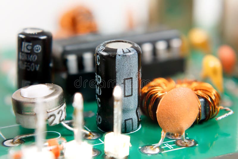 Electronic Board with Components. Resistors, Transistors, Capacitors ...