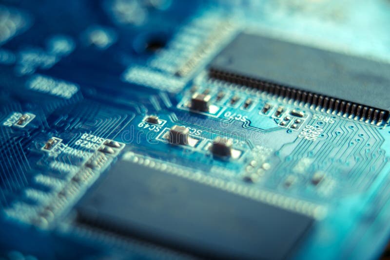 Electronic Board with Semiconductor Elements Closeup. Concept of the Technology of Solid-state ...