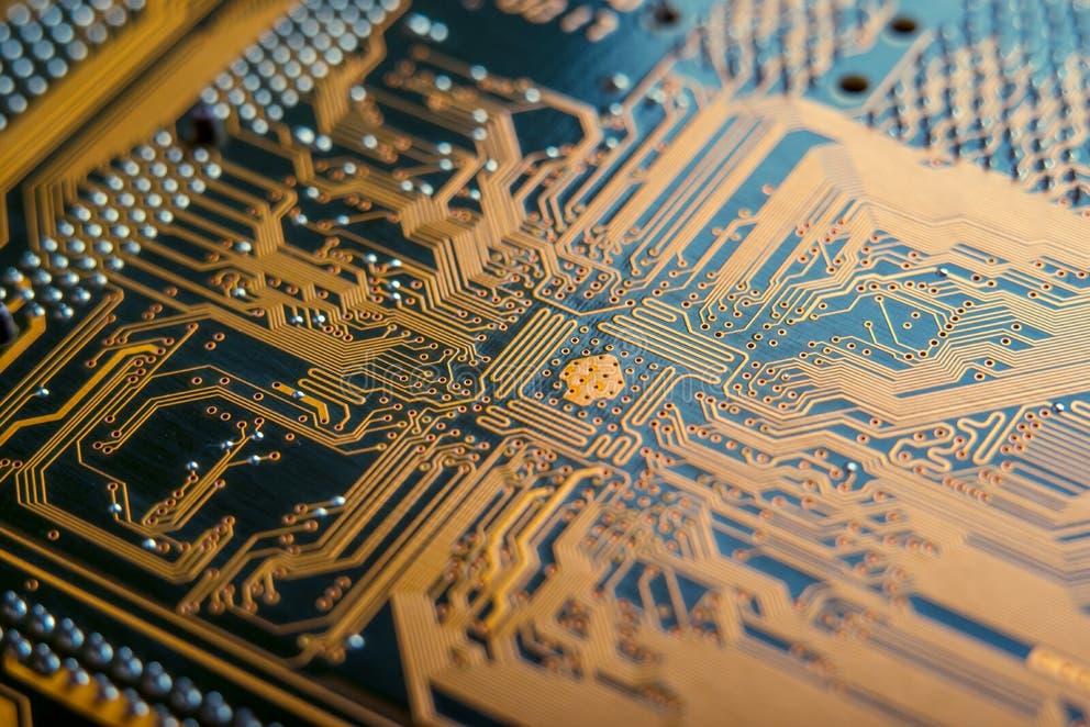 Electronic Board with Semiconductor Elements Closeup. Concept of the Technology of Solid-state ...