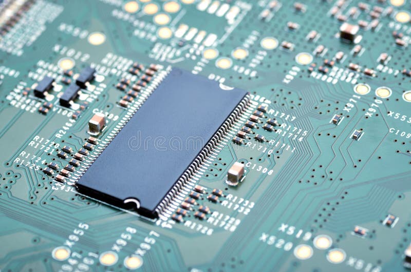 Electronic Board with Microprocessor and Electronic Parts Close-up ...