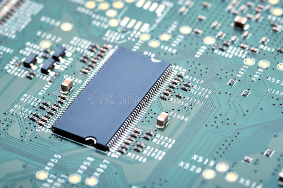 Electronic Board with Microprocessor and Electronic Parts Close-up ...