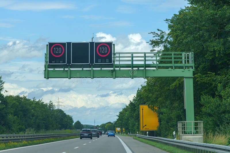 Electronic Board and Road Signs on the Motorway Stock Photo - Image of ...