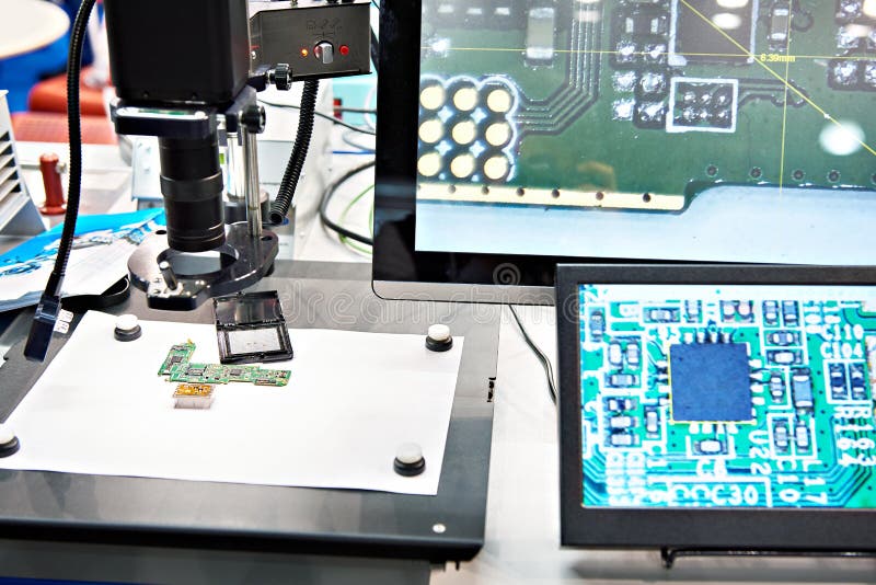 Electronic Boards, Microscope and Monitors Stock Photo - Image of ...