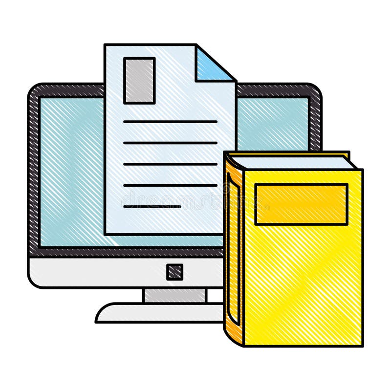 Electronic Book with Computer and Document Stock Illustration ...