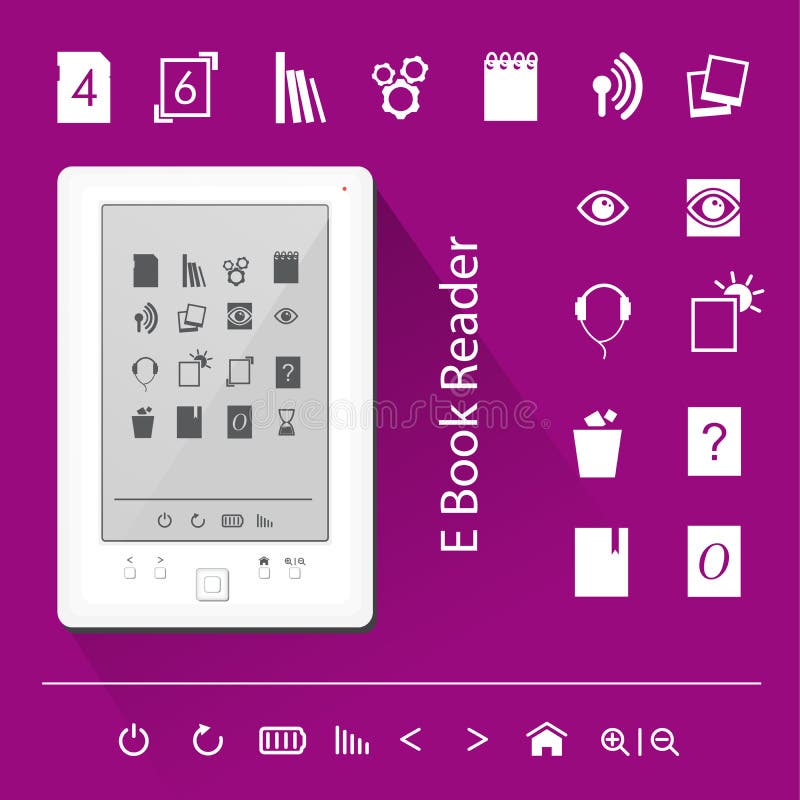 Electronic Book (e-book) Reader. Icons. Stock Vector - Illustration of ...