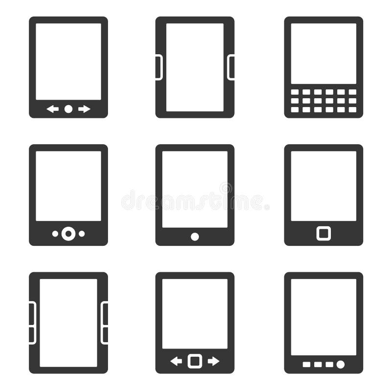 Electronic Book Reader Icons Set. Vector Stock Vector - Illustration of ...